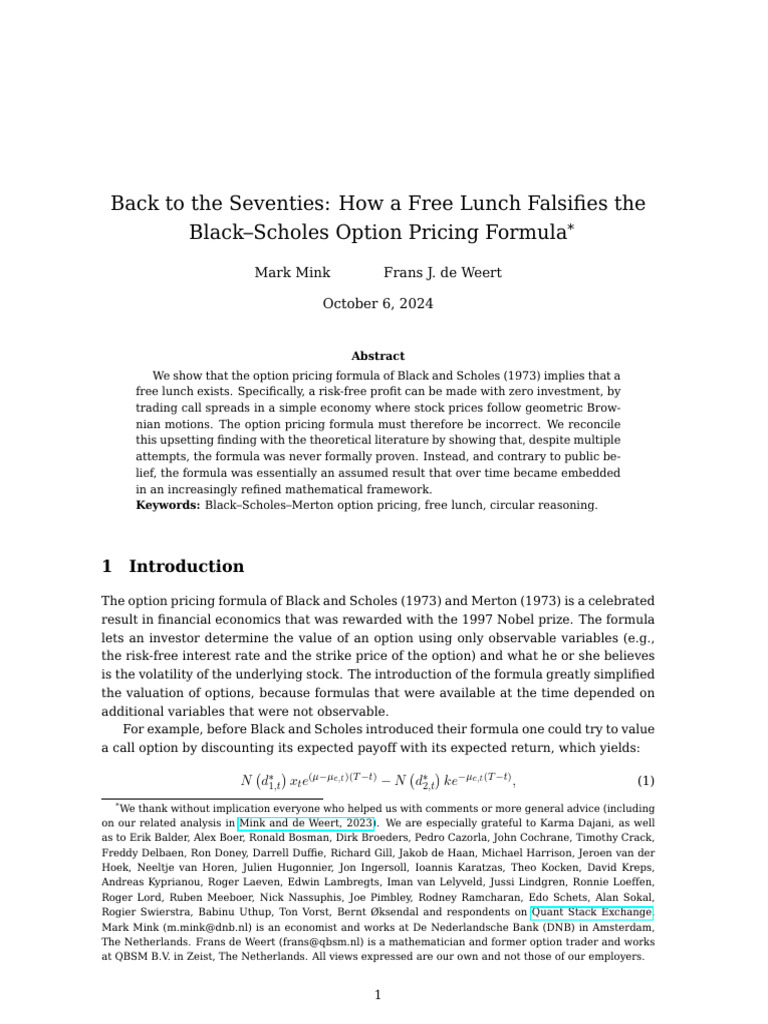 Mink (2024) Back To The Seventies - How A Free Lunch Falsifies The ...