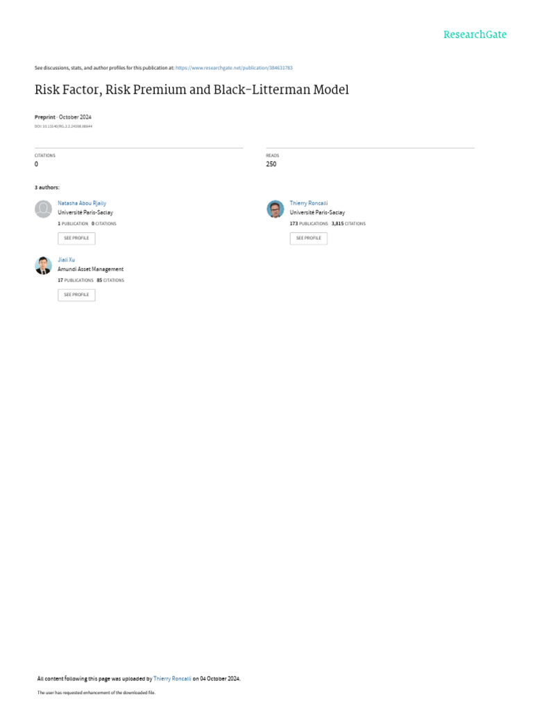 Roncalli (2024) Risk Factor, Risk Premium and Black-Litterman Model ...