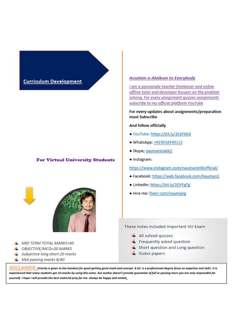 Edu402 Solved Midterm Subjective Preparion by Sir Nauman Malik | PDF | Curriculum | Learning