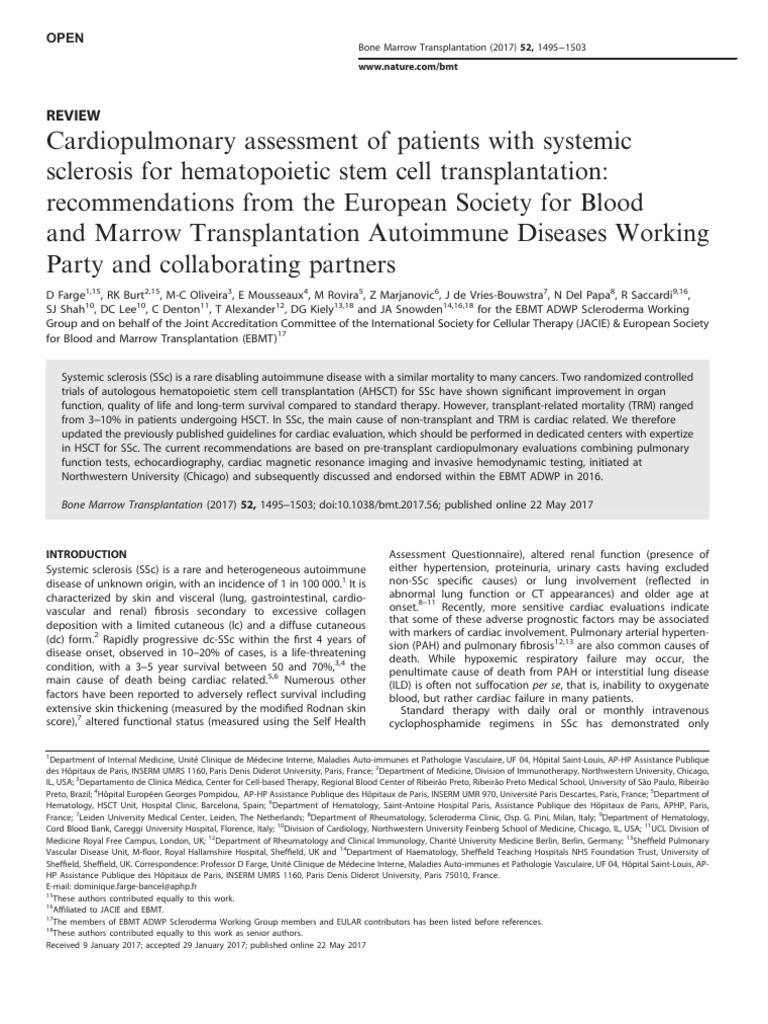 Cardiopulmonary Assessment of Patients With Systemic Sclerosis For ...