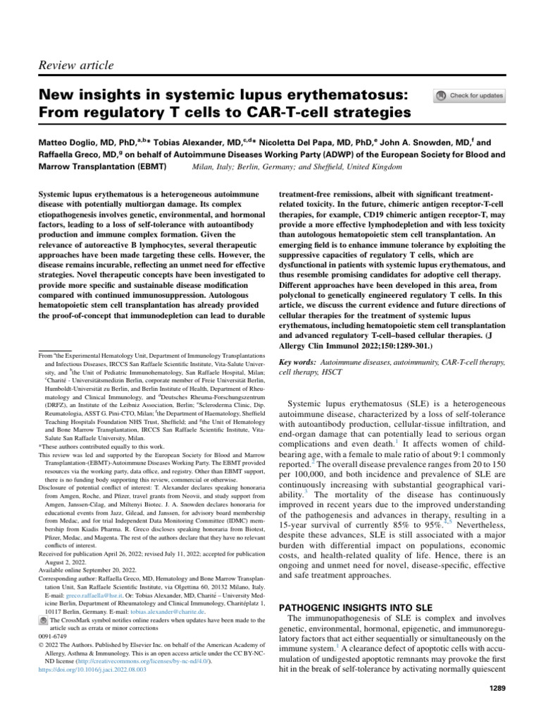 New Insights in Systemic Lupus Erythematosus | PDF | Hematopoietic Stem Cell Transplantation ...