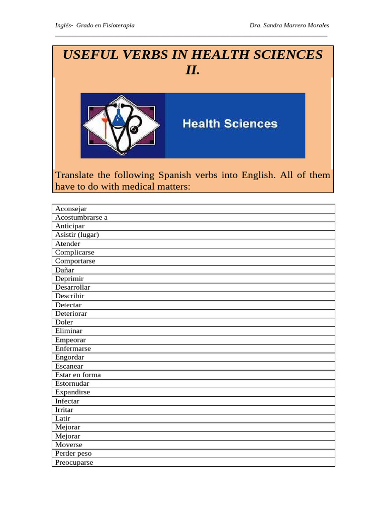 Useful Verbs in Health Sciences II- Physiotherapy / | PDF