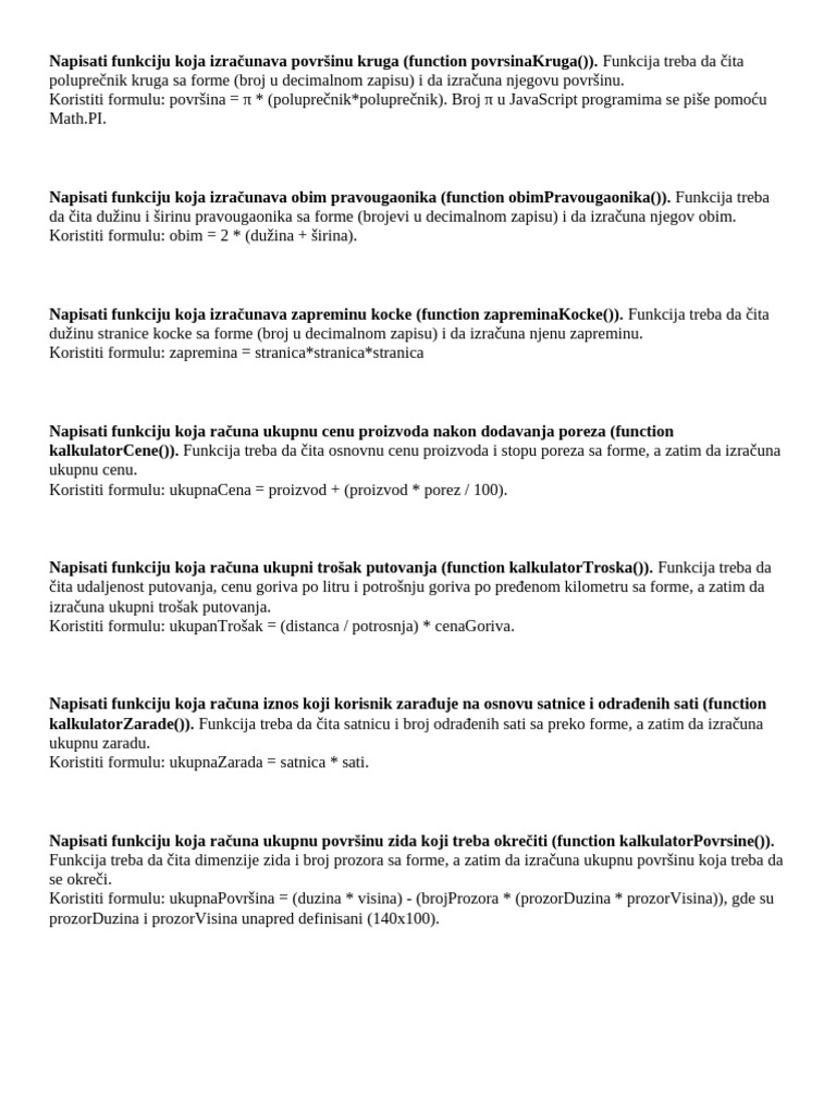 JS Zadaci Osnovne Operacije - Prvi Deo | PDF