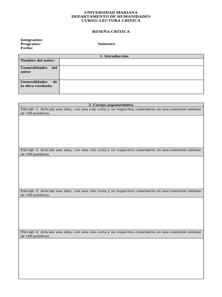 Formato Reseña Crítica - Lea 2024 | PDF