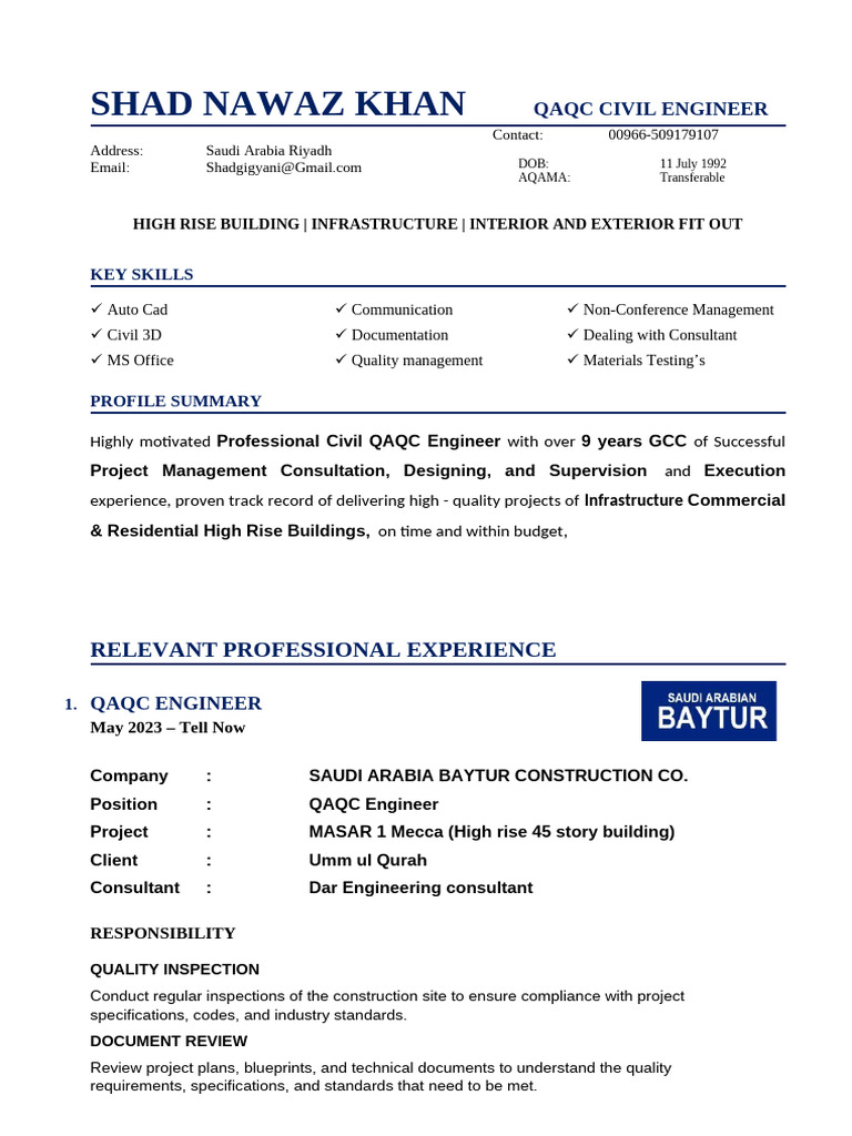 QAQC Resume ShAD | PDF | Specification (Technical Standard) | Quality Assurance