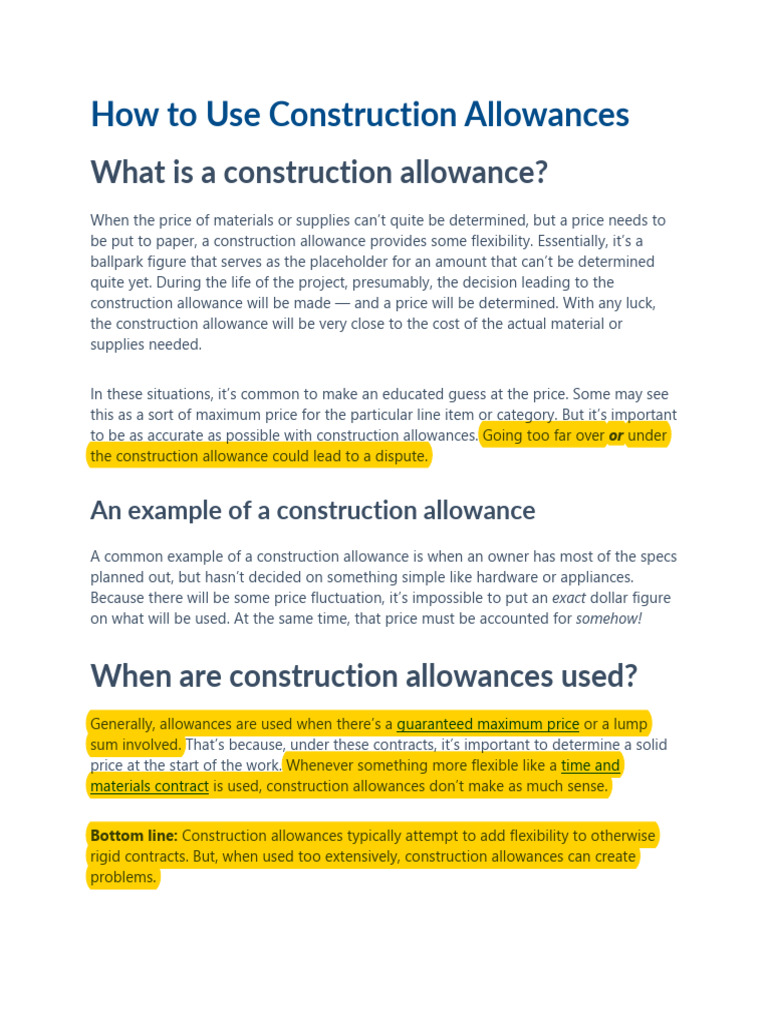 How To Use Construction Allowances | PDF | Prices | Economies