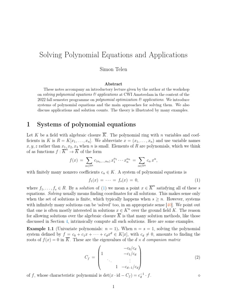Solving Polynomial Equations and Applications | PDF | Eigenvalues And ...
