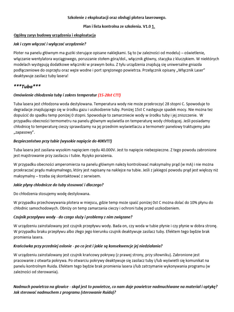 Szkolenie Z Eksploatacji Oraz Obslugi Plotera Laserowego | PDF