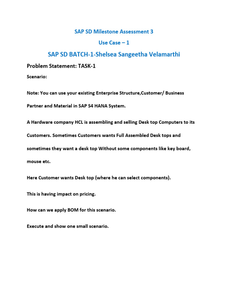 SAP SD Milestone Assessment 3 , Use case-1 Batch -1 Shelsea Sangeetha.V | PDF | Computing