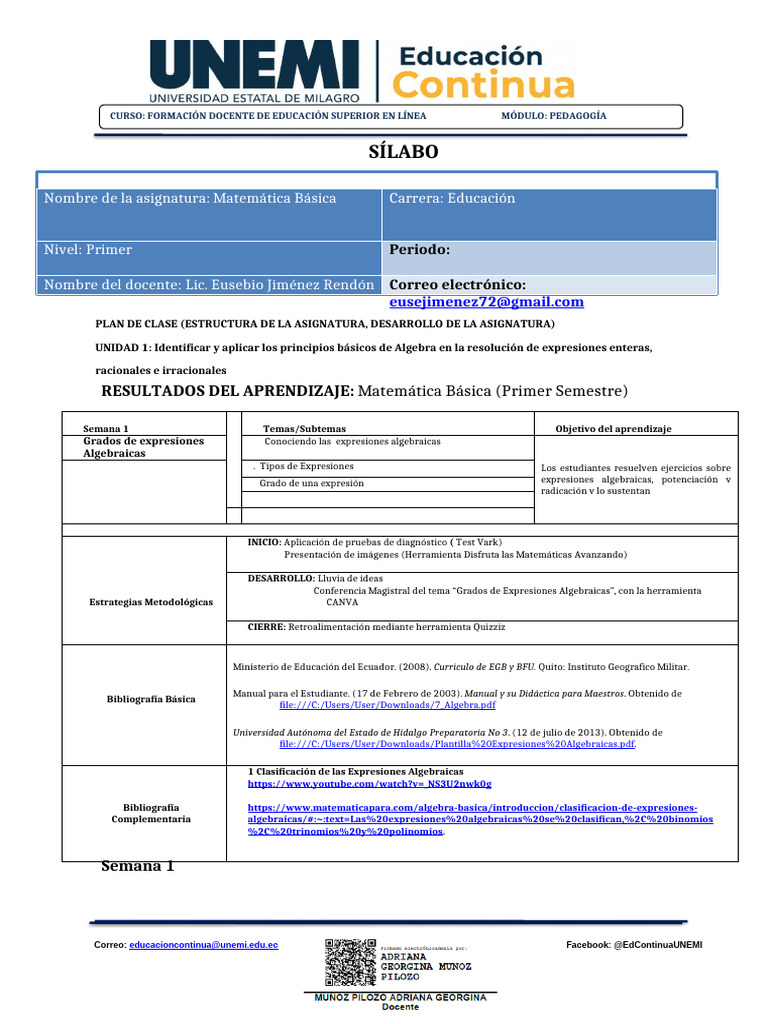 Formato Del Sílabo Curso Formación Docente 2022 | PDF | Factorización | Maestros