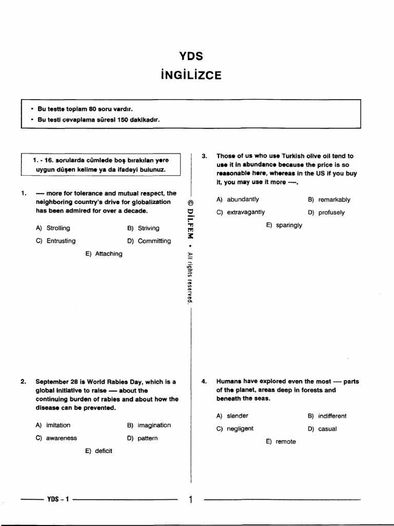 YDS Deneme 1 | PDF | Aurora