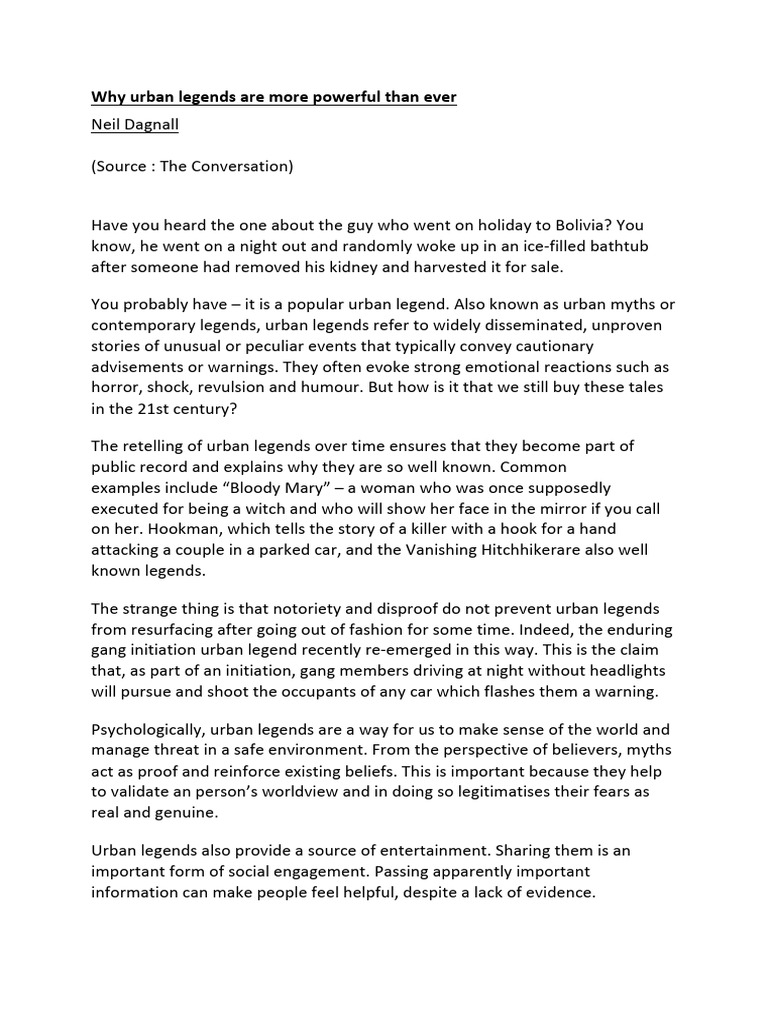 The Enduring Power of Urban Legends | PDF | Social Media | Popular ...