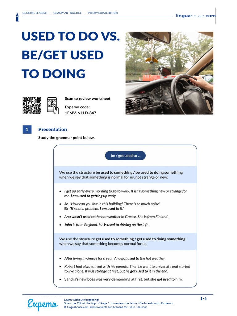 Used To Do Vs Be Get Used To Doing British English Teacher B1 B2 | PDF ...