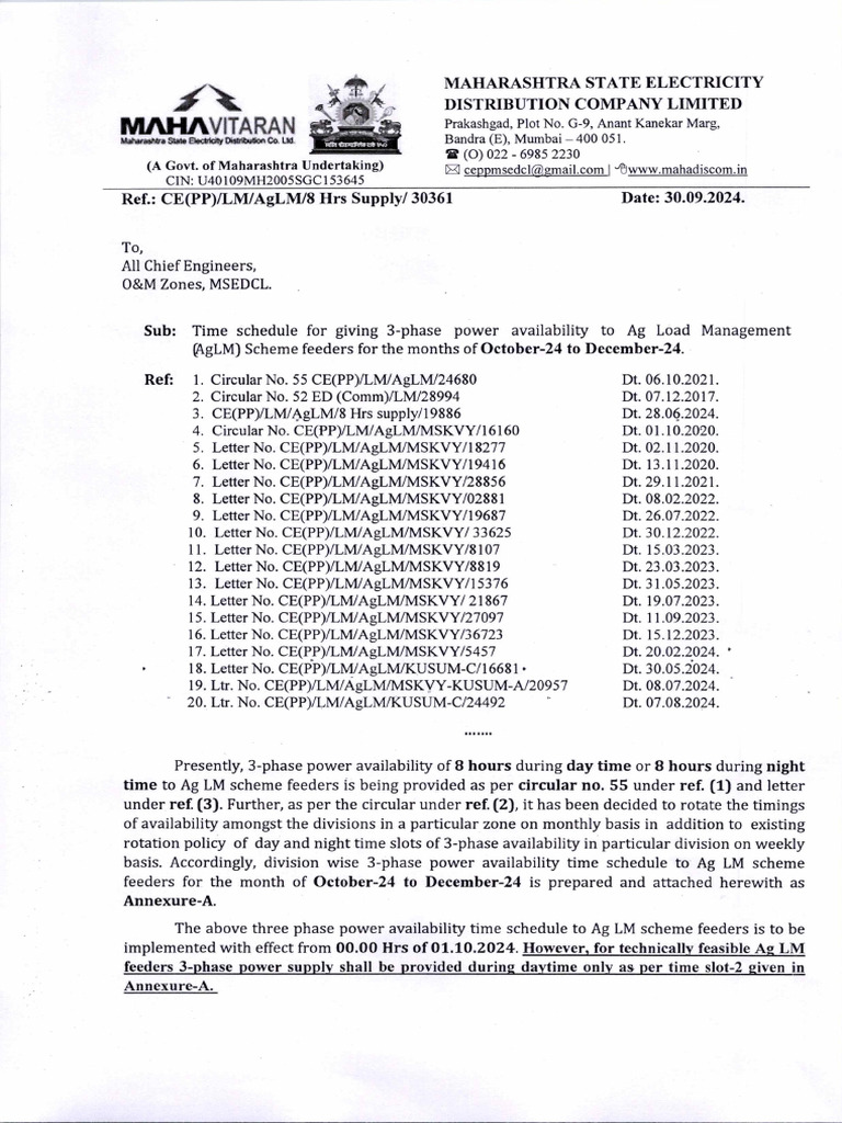Letter To Field - AgLM Time SCH - Oct 24 To Dec 24 - 30.09.2024 | PDF