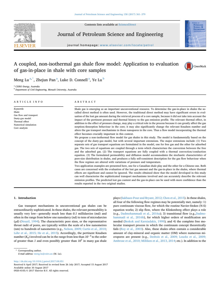 A Coupled, Non-Isothermal Gas Shale Flow Model: Application To ...