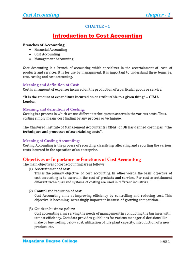 Chapter 1 Cost Accounting | PDF | Cost Accounting | Expense