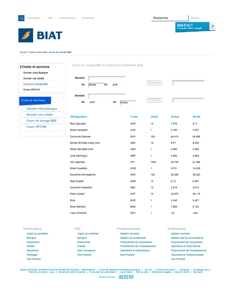 Cours de change BIAT en Tunisie | PDF | Taux de change | Banques