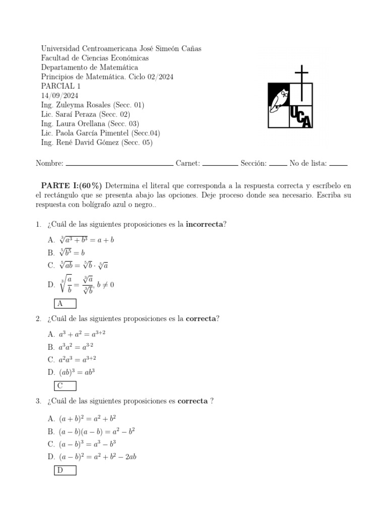 SOLUCIÓN_PARCIAL_1B_PRINMAT_CICLO_2_2024 | PDF | Matemáticas