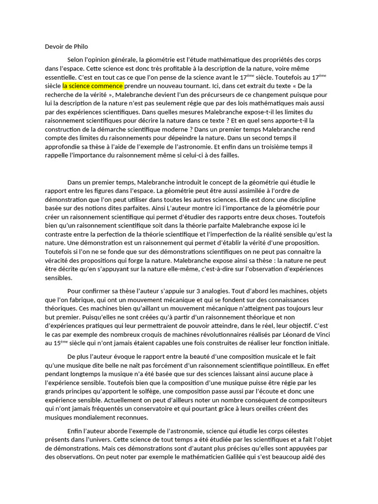 Explication de Texte Philo | PDF | Science | Mathématiques