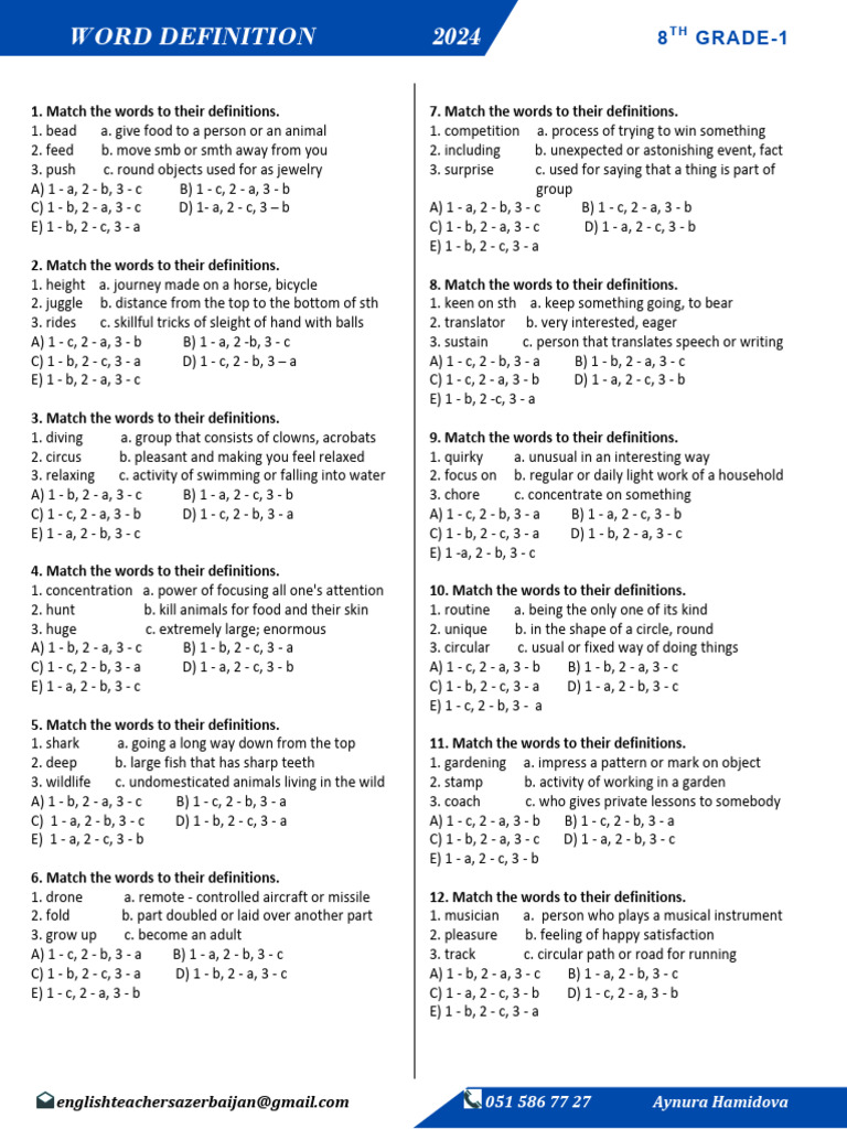 Word Definition 8th Grade 1 6 Keys AH | PDF | Rain | Senses