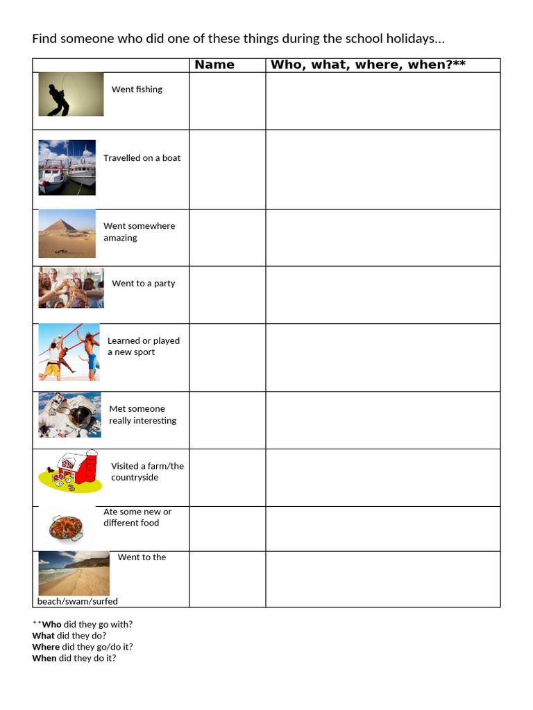 Find Someone Who After Summer Holidays | PDF | Social Science