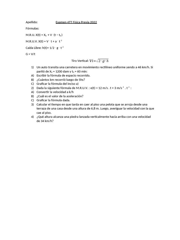 Examen Previa 4TT Fisica | PDF