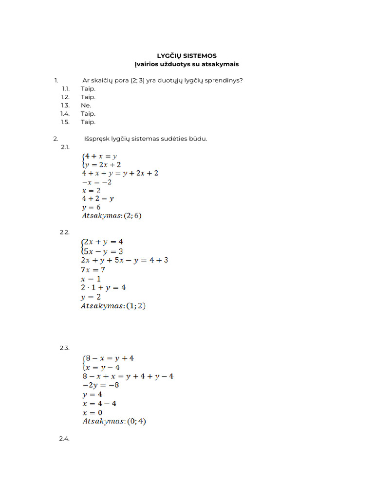 9 Klase. Lygciu Sistemos. Atsakymai | PDF