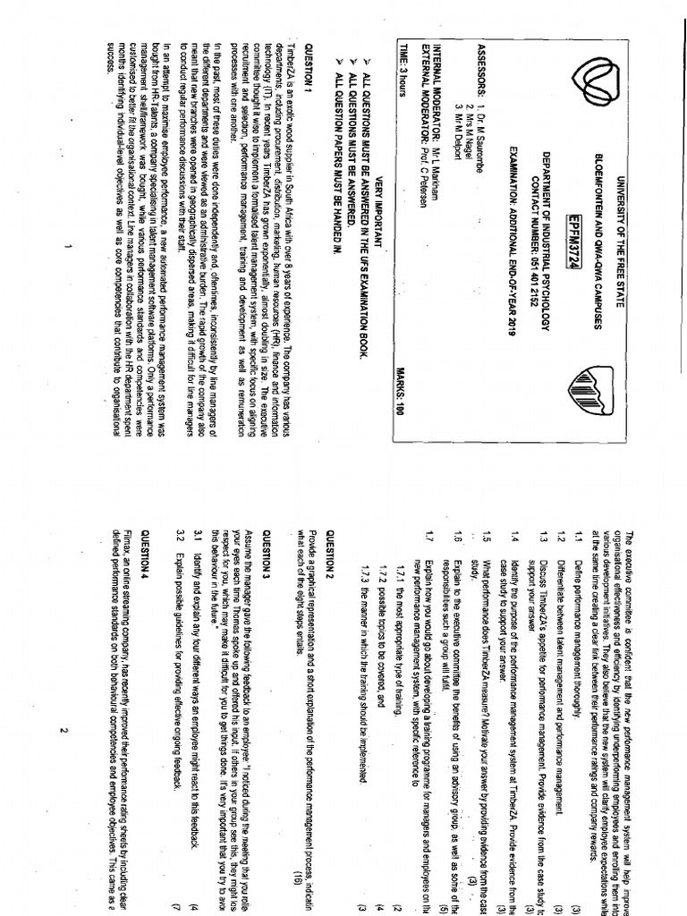 Perfomance Management Ufs Exam Paper | PDF