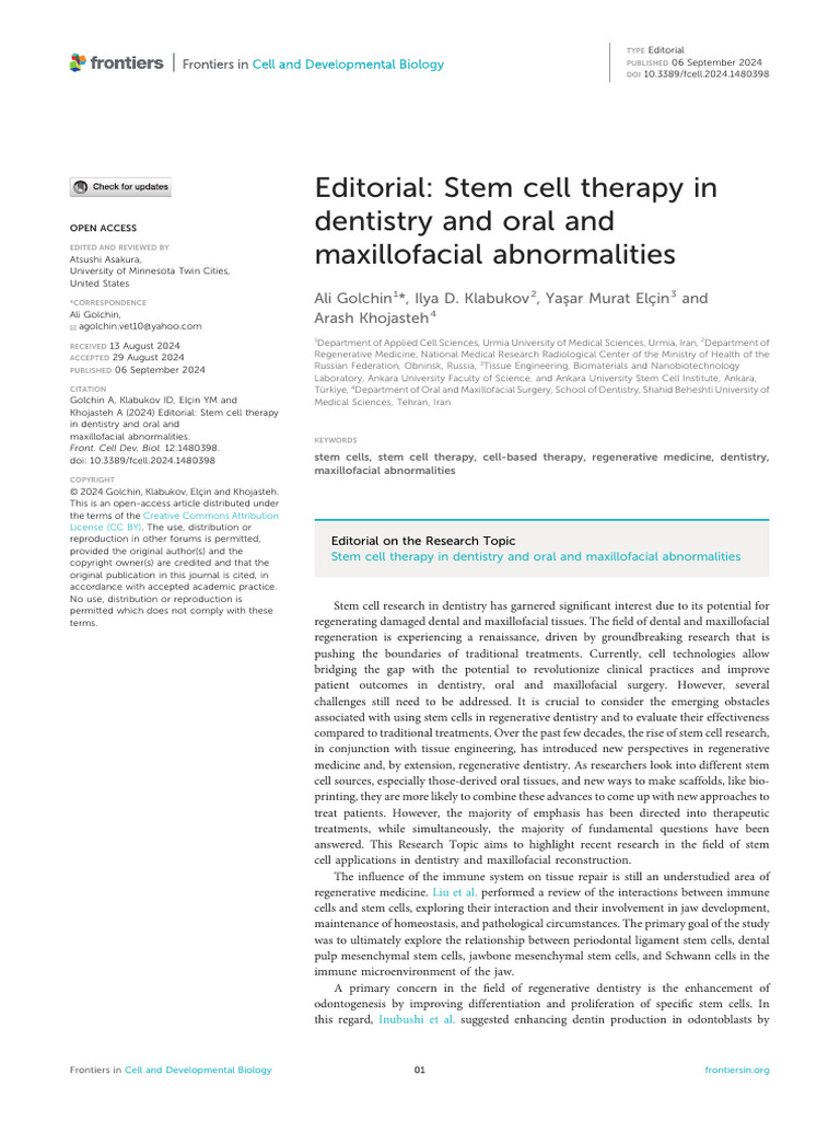 52 Editorial Frontiers in Cell and Developmental Biology | PDF | Tissue ...