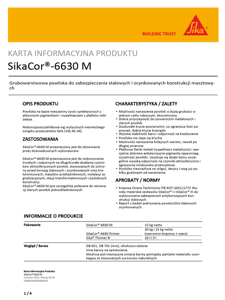 Sikacor - 6630 M | PDF