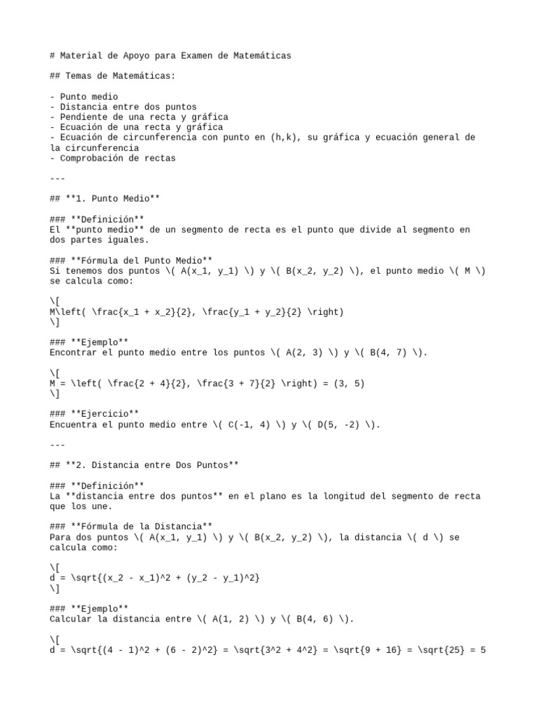 , Material_de_Apoyo_Matematicas.md | PDF | Distancia | Pendiente