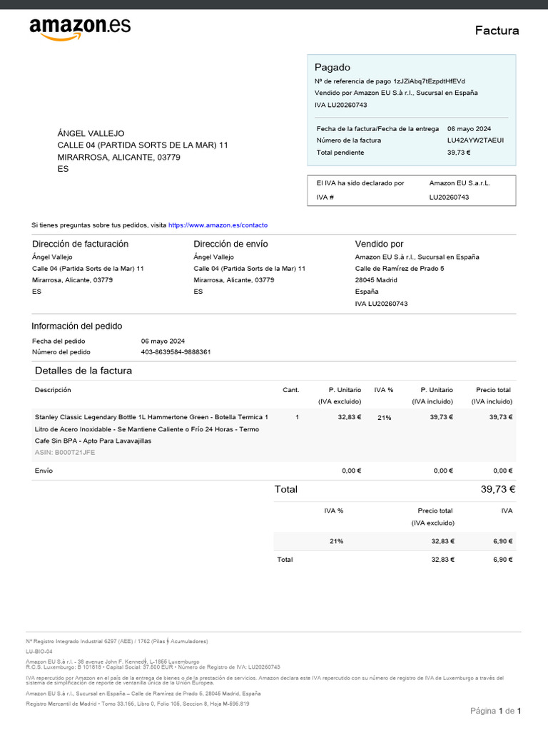 Factura de compra Amazon: IVA y detalles | PDF