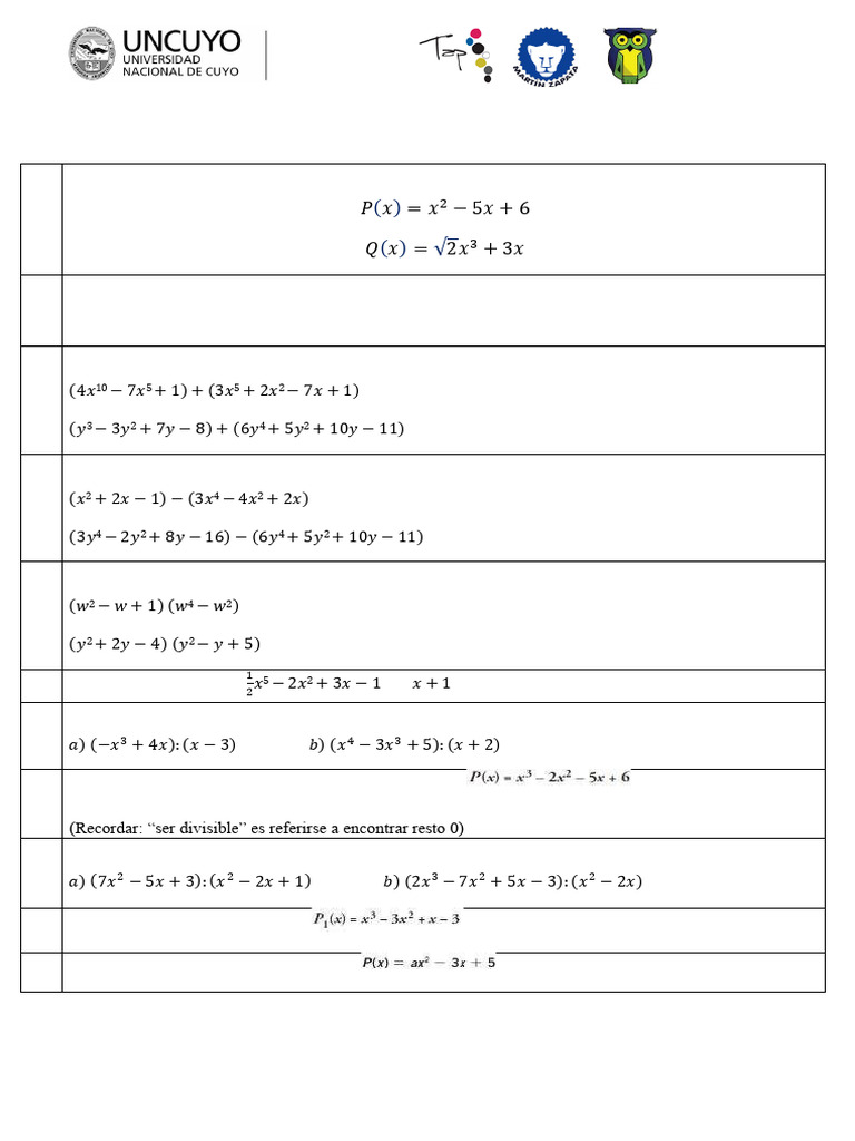 Tarea Función Polinómica y Racional | PDF | Factorización | Análisis numérico