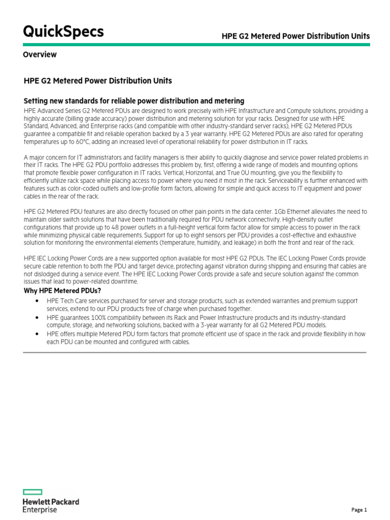 HPE G2 Metered PDUs Overview | PDF | Computing
