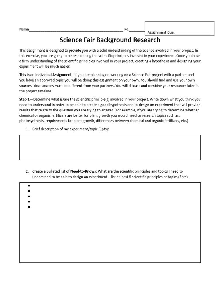 02 - Science Fair Background Research 2024-25 | PDF | Experiment ...