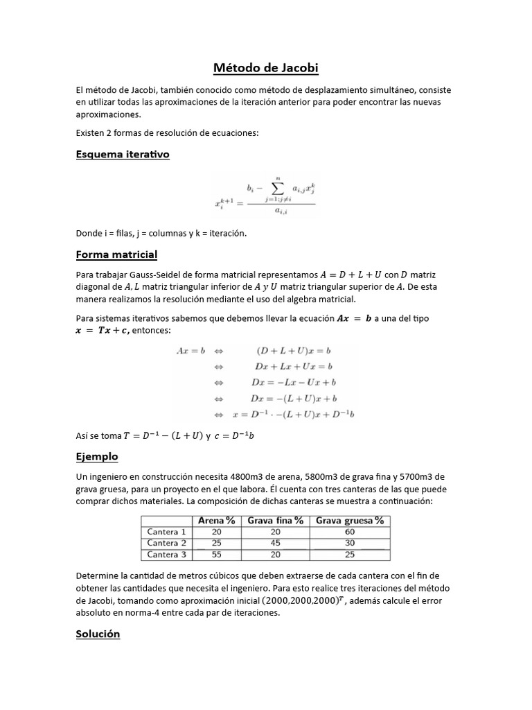 Método de Jacobi: Ejemplo y Solución | PDF | Ecuaciones | Matriz (Matemáticas)