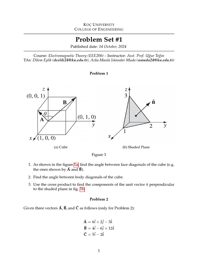 EEE206 - Problem Set 1 - Fall 2024 | PDF