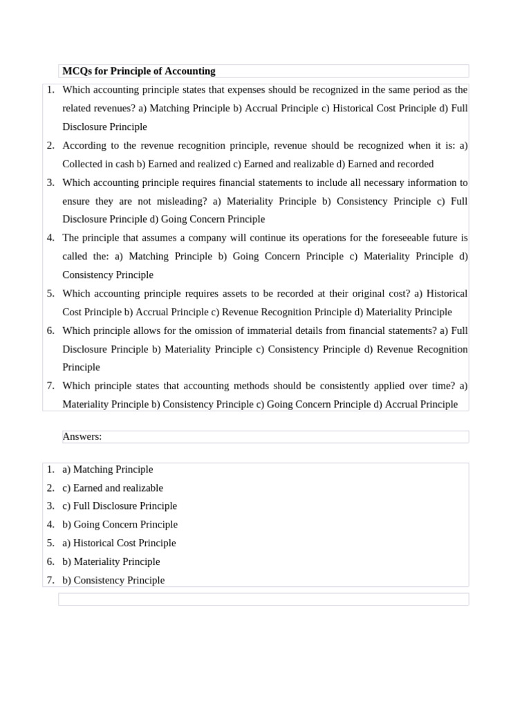Principles of Accounting MCQs | PDF | Debits And Credits | Accounting