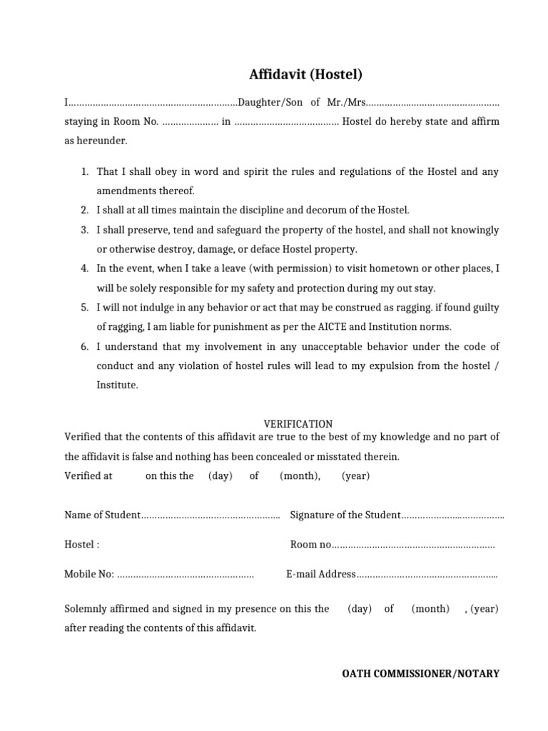Hostel Affidavit | PDF
