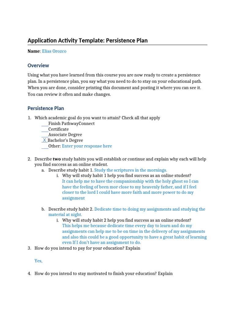 Pc103 W07 Document Applicationactivitypersistenceplan Template | PDF