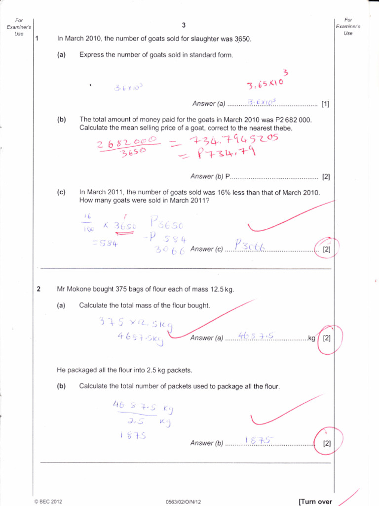 Bgcse Maths Pp2 2012 Solution-2 | PDF | Mathematics
