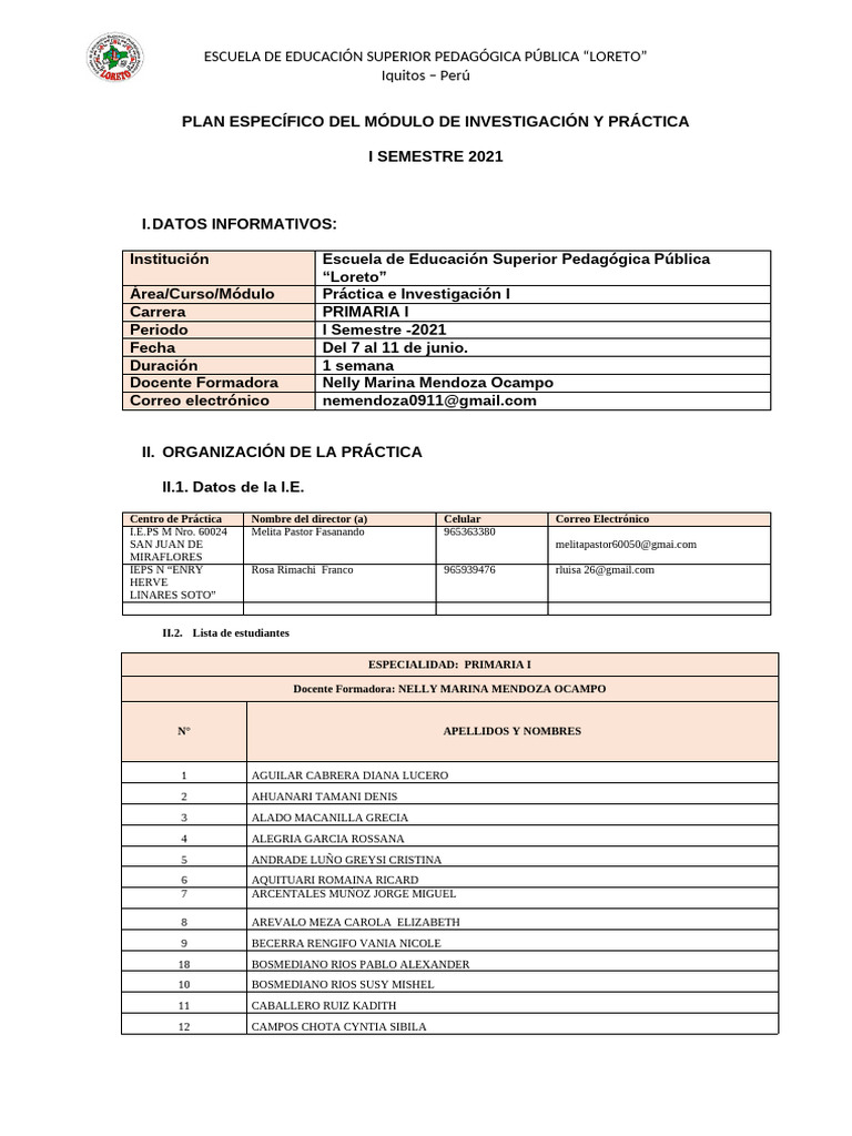 Plan Especifico de Práctica Primaria | PDF | Evaluación | Conceptos psicologicos