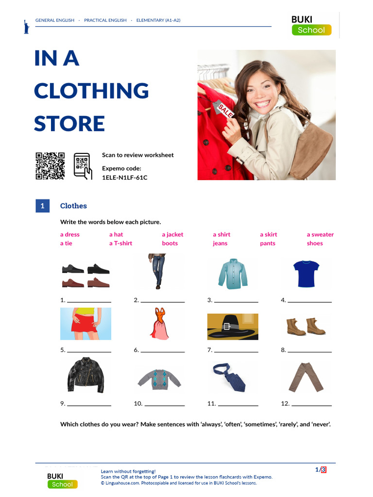 In A Clothing Store American English Teacher A1 A2 | PDF | Clothing