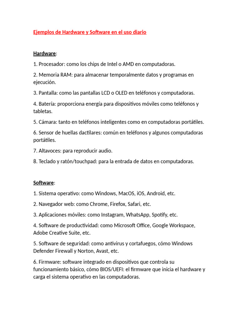 Ejemplos Hardware y Software | PDF | Tecnología