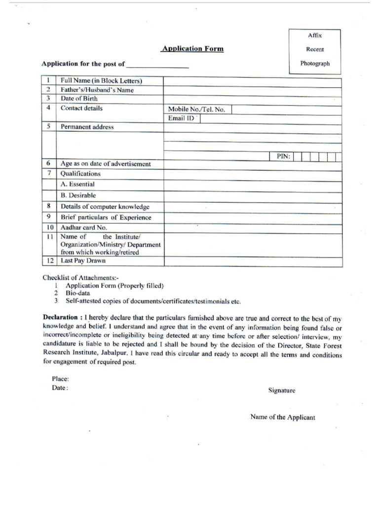Forest Department Application Form | PDF
