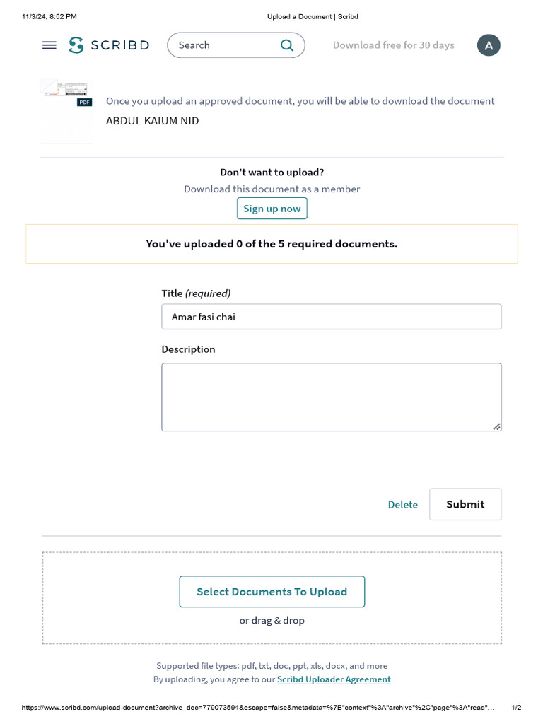 Upload A Document - Scribd | PDF | Scribd | Computing
