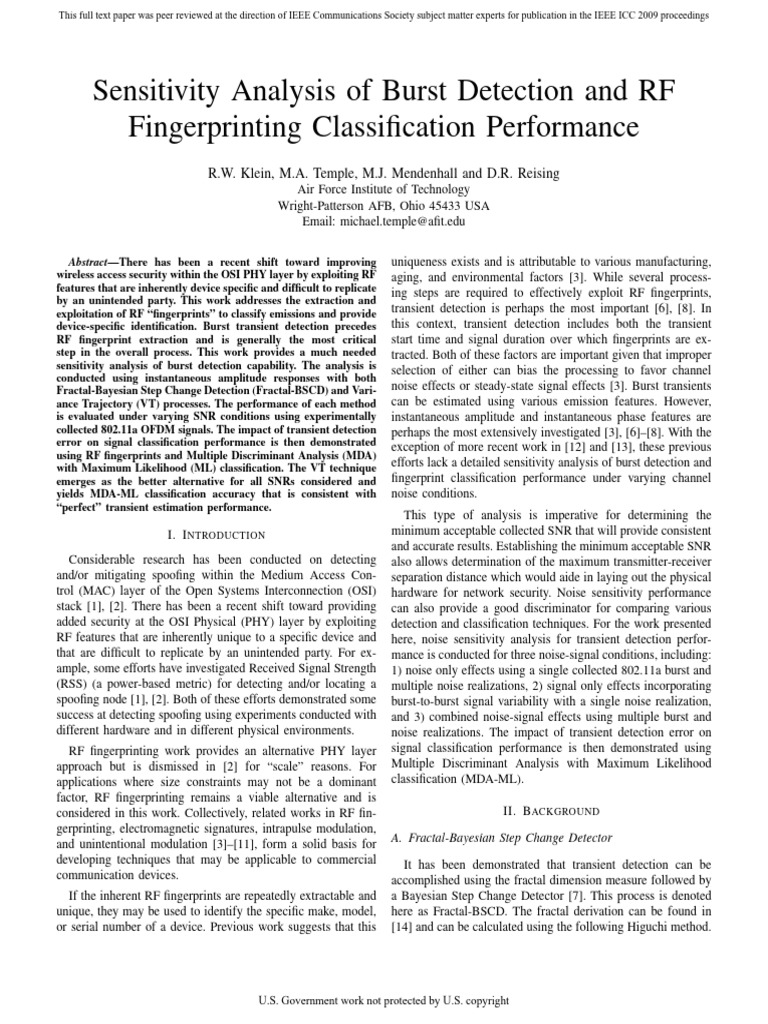 Burst Detection Fingerprinting Sensitivity | PDF | Signal To Noise Ratio