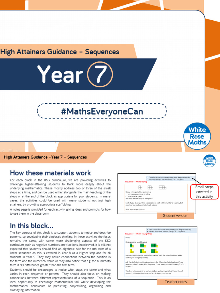 Y7 Autumn 1 Sequences HA Guidance New | PDF | Numbers | Sequence