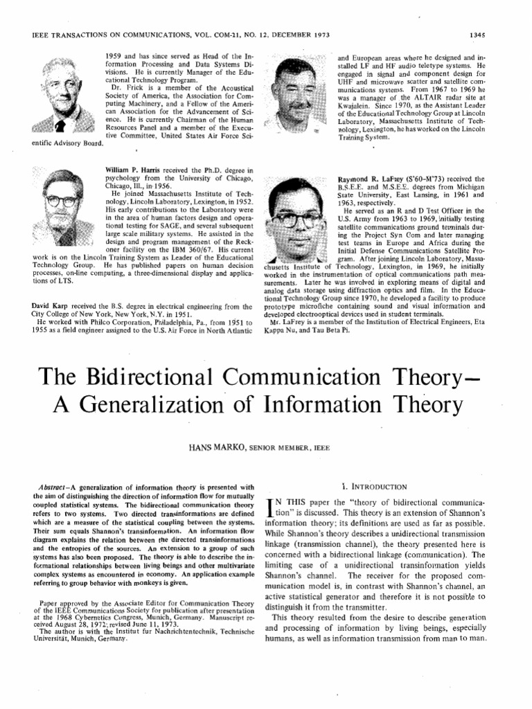 Bidirectional Communication Theory | PDF | Stochastic Process | Information