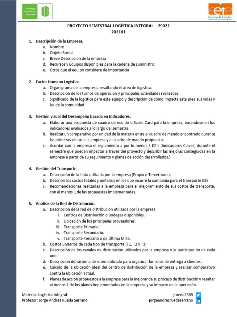 Guía Proyecto Semestral | PDF | Business | Logística